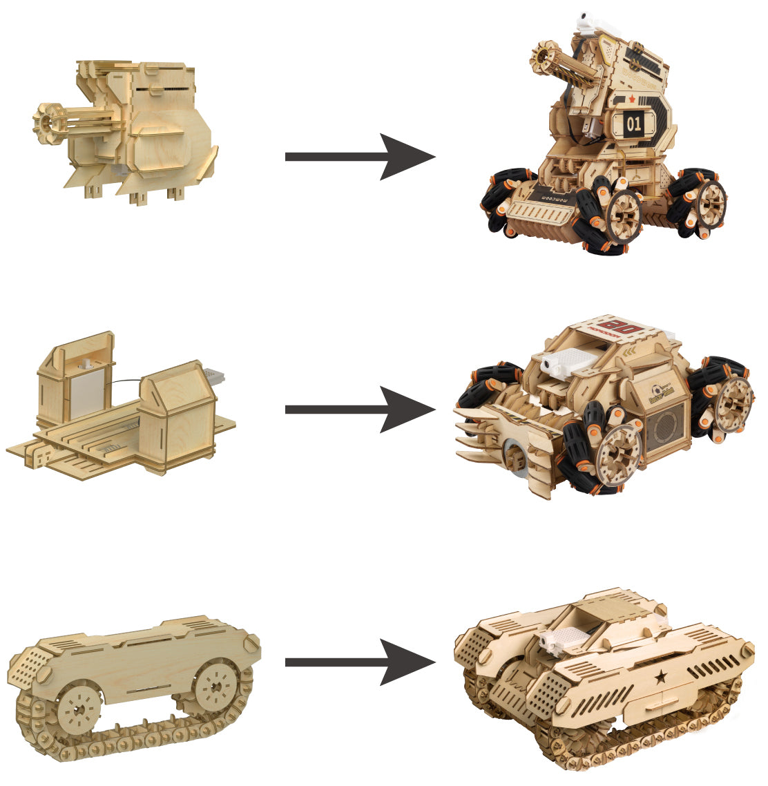 DIY homemade 4-in-1 programming mecha (wooden STEM toys, suitable for ...